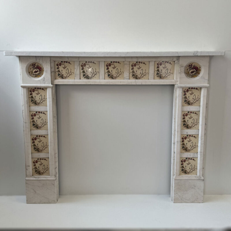 Antique Flat Fronted Late Victorian-Edwardian Mantel Tiled Inlays ...